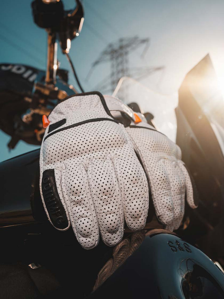 D3O Heavy Hitters Motorcycle Gloves - White/Black Perforated – Odin Mfg