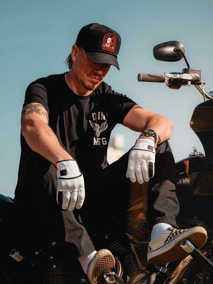 D3O Heavy Hitters Motorcycle Gloves - White/Black Perforated – Odin Mfg