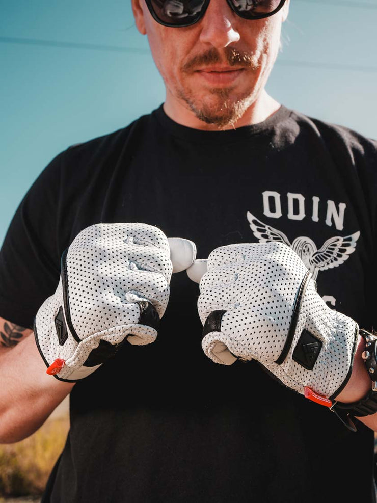 D3O Heavy Hitters Motorcycle Gloves - White/Black Perforated – Odin Mfg